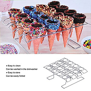 Ice Cream Cone Cupcake Baking Rack, 16 Cavities Stainless Steel Ice Cream Display Desktop Stand Tray DIY Cooling Rack for Kids Birthday Afternoon Tea Party