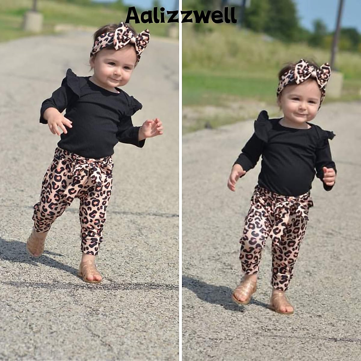 Newborn Infant Baby Girls Clothes Ribbed Bodysuit Romper Leopard Pants Set Fall Winter Spring Outfits (Cheetah, Preemie)