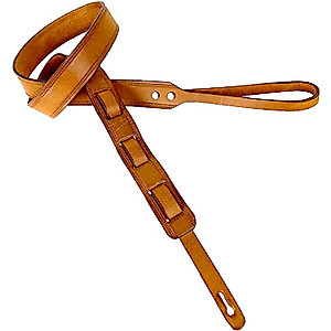 Walker And Williams M-10 Premium Retro Brown 100% Grain Leather Mandolin, Mandola, Bouzouki or Uke Strap For F And A Type Mandolins