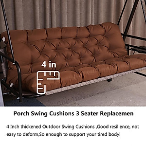 LCYY.TG Porch Swing Cushions, Outdoor 3 Seats Swing Cushion Replacement Pad with Backrest, Waterproof Bench Cushion with Ties, for Porch,Garden,Backyard Furniture Patio Lounger (Coffee 60 * 40 in)