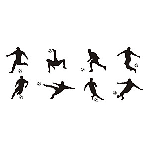 JUEKUI Soccer Player Wall Sticker Baby Boys Room Wall Decal Football Sticker Kids Bedroom Decoration Removable Vinyl W112 (Black)