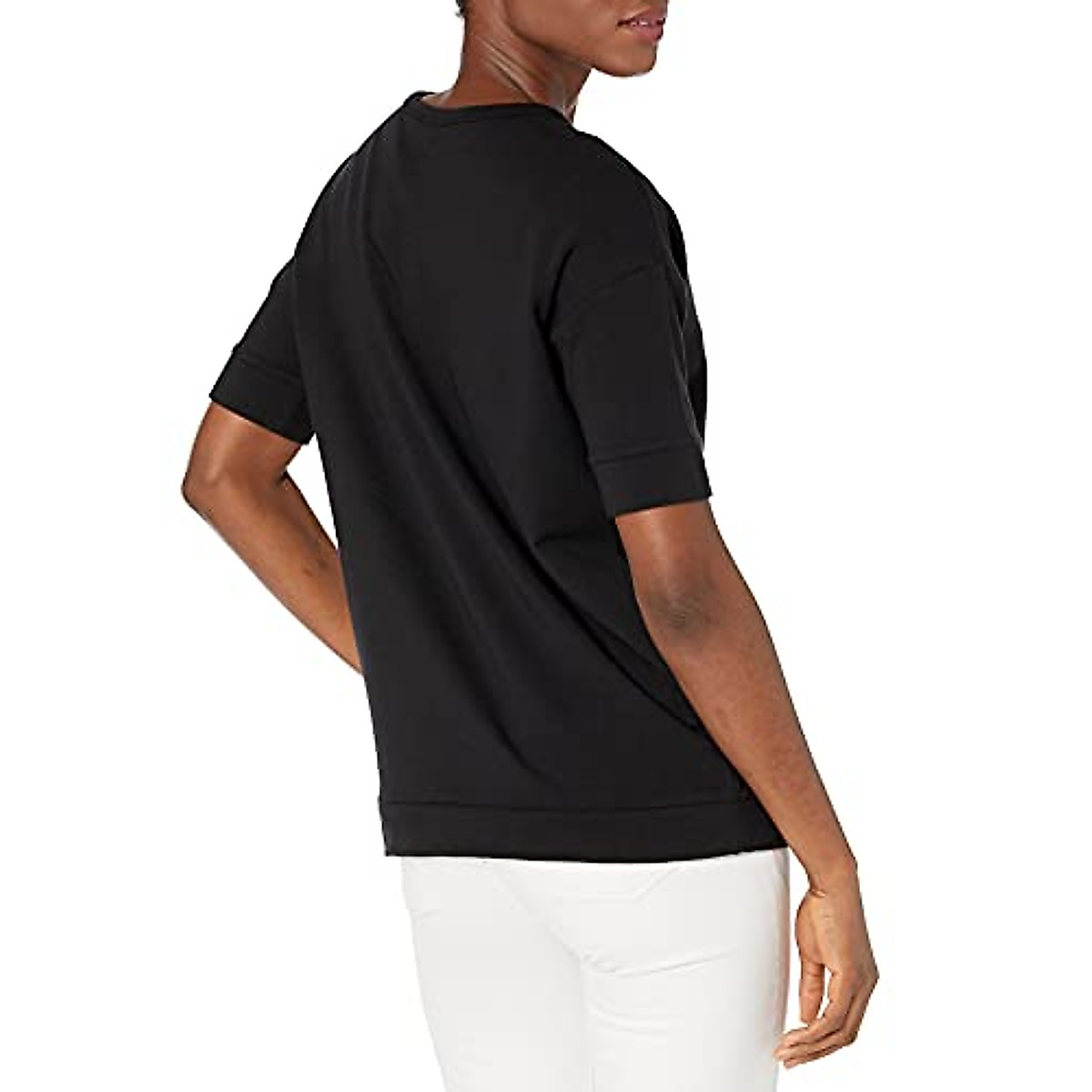 Daily Ritual Women's Terry Cotton and Modal Slouchy Short-Sleeve Sweatshirt, Black, Small