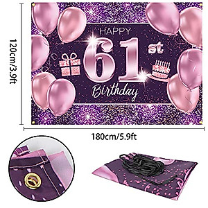 PAKBOOM Happy 61st Birthday Banner Backdrop - 61 Birthday Party Decorations Supplies for Women - Pink Purple Gold 4 x 6ft