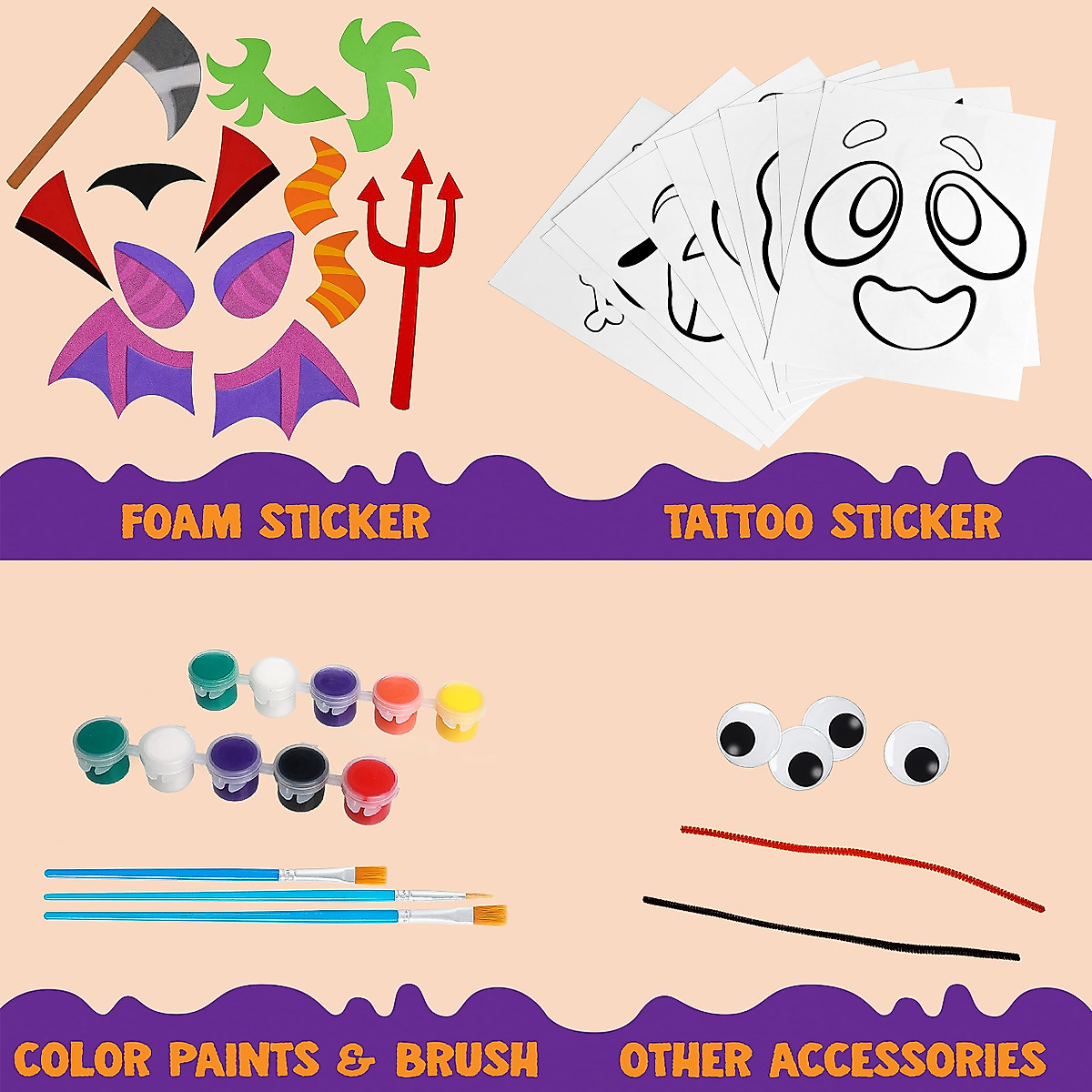 Klever Kits Halloween Arts and Craft Pumpkin Painting Kit, Party Favors for Kids, Halloween Pumpkin Decorating Kit for Party Supplies, Halloween Party Decor DIY Coloring Activities School Party Games