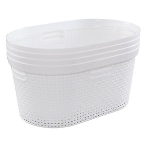 Nesmilers 42 Liters Plastic Laundry Basket, White Clothes Hamper Baskets with Handles Set of 4
