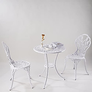 KAI LI Patio Bistro Sets 3 Piece cast Aluminum Patio Furniture Outdoor Garden Metal Rust Proof Tables and Chairs White bisrto Set (Tulips-White)