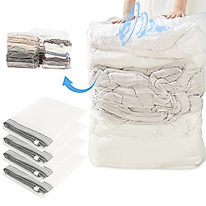 FYY Vacuum Storage Bags, 4 Pack Jumbo Space Saver Bags Double-Zip Vacuum Sealer Bags Compression Bags for Clothes, Comforters, Pillows, Blankets, 80% Space, No Pumps Needed
