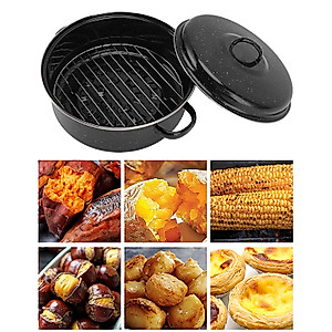 Roasting Pan with Lid, Oval Shaped Roaster Pot, Nonstick Roasting Pan for Roasted Corn Sweet Potatoes Barbecue (26cm-Iron Cover)