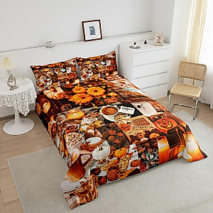 Feelyou Fall Pumpkin Bedding Set Halloween Themed Comforter Set Boys Girls Autumn Maple Leaves Decor Comforter Microfiber Pumpkin Fall Festival Duvet Set Bedroom Quilt Set Twin Size