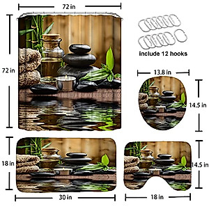 BUSOIYOU 4 Pcs Zen Stone Shower Curtain Sets with Rugs , Meditation Design Waterproof Fabric Bathroom Shower Curtain，with Non-Slip Rugs Toilet Lid Cover and Bath Mat Bathroom Set 72" x 72"