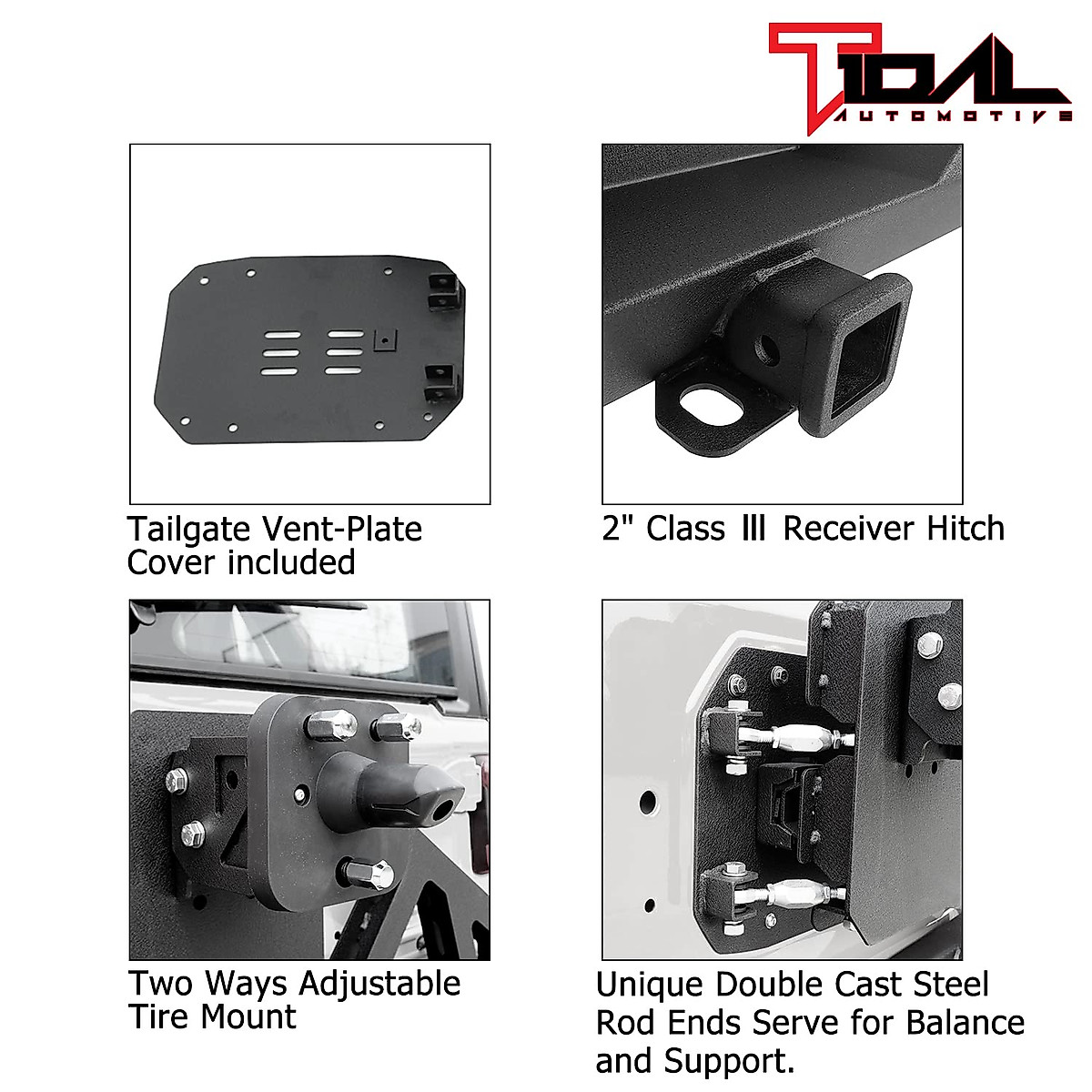 Tidal Offroad Rear Bumper with Swing Away Tire Carrier Fits 2018-2022 Wrangler JL