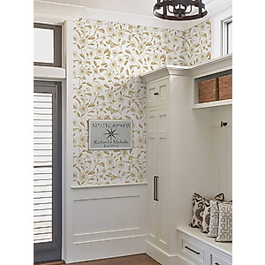 Heroad Brand Floral Peel and Stick Wallpaper Boho Contact Paper White and Gold Leaf Wallpaper Clearance Peel and Stick Wallpaper for Cabinets Shelf Liner Vinyl Roll Self Adhesive 78.7"x17.3"