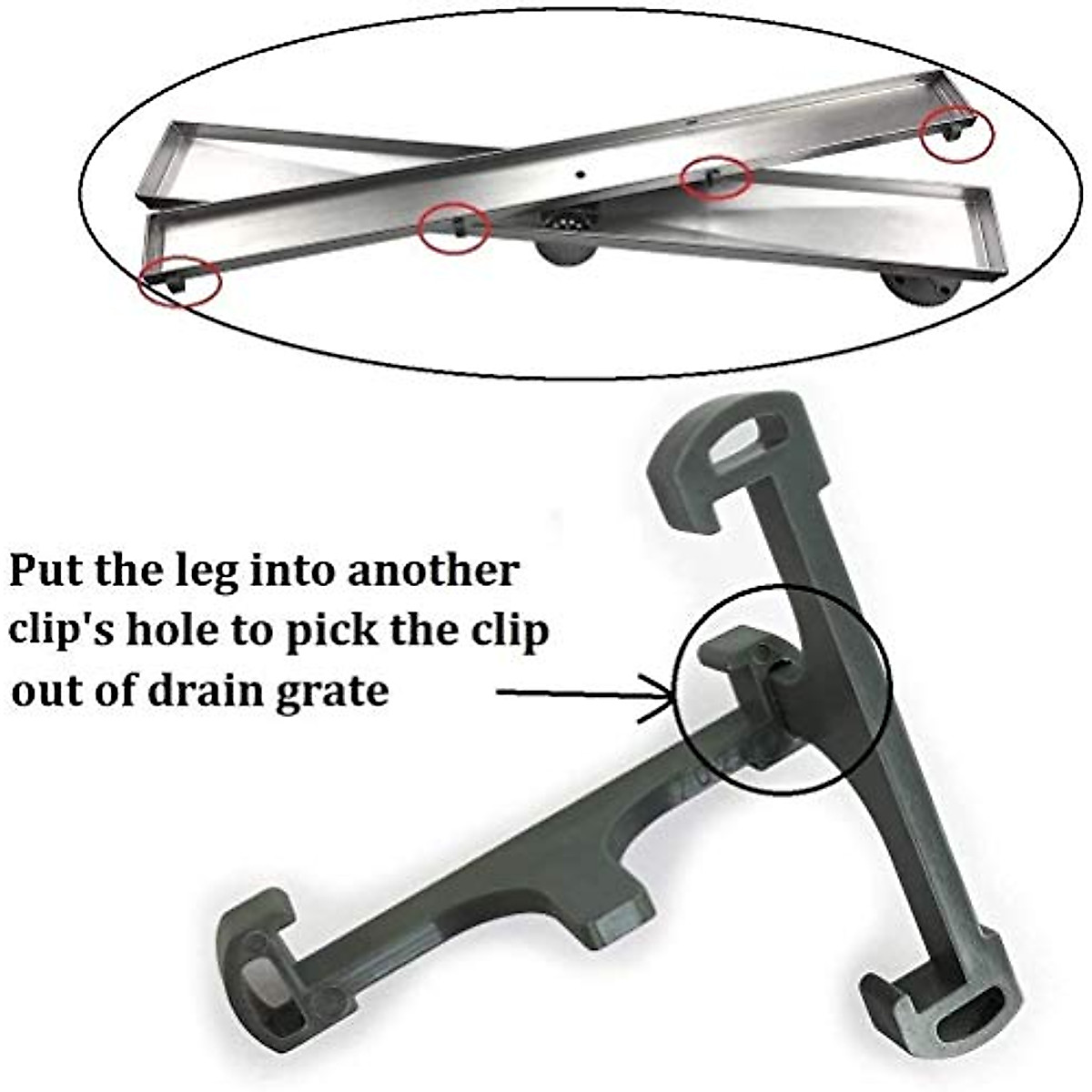 Neodrain 7020 Clip, Tile Tray Supporter, Grey Plastic Clips ONLY for NEODRAIN 18.24.28.32.36.48.60.72 inch Tile-Insert Shower Drain,with Lifting Hook -6 PCS