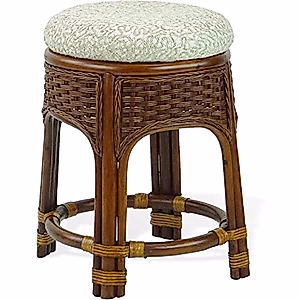 Alexa Small Foot Stool with Cushion, Natural Handmade Rattan Wicker, Dark Walnut Color