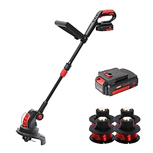MZK String Trimmer, 20V Cordless Electric 12'' Grass Trimmer with Replacement Spools (4 Pack), Battery Powered Lightweight Weed Grass Trimmer/Edger, 8000 RPM 12-in 5.1lb Battery and Charger Included