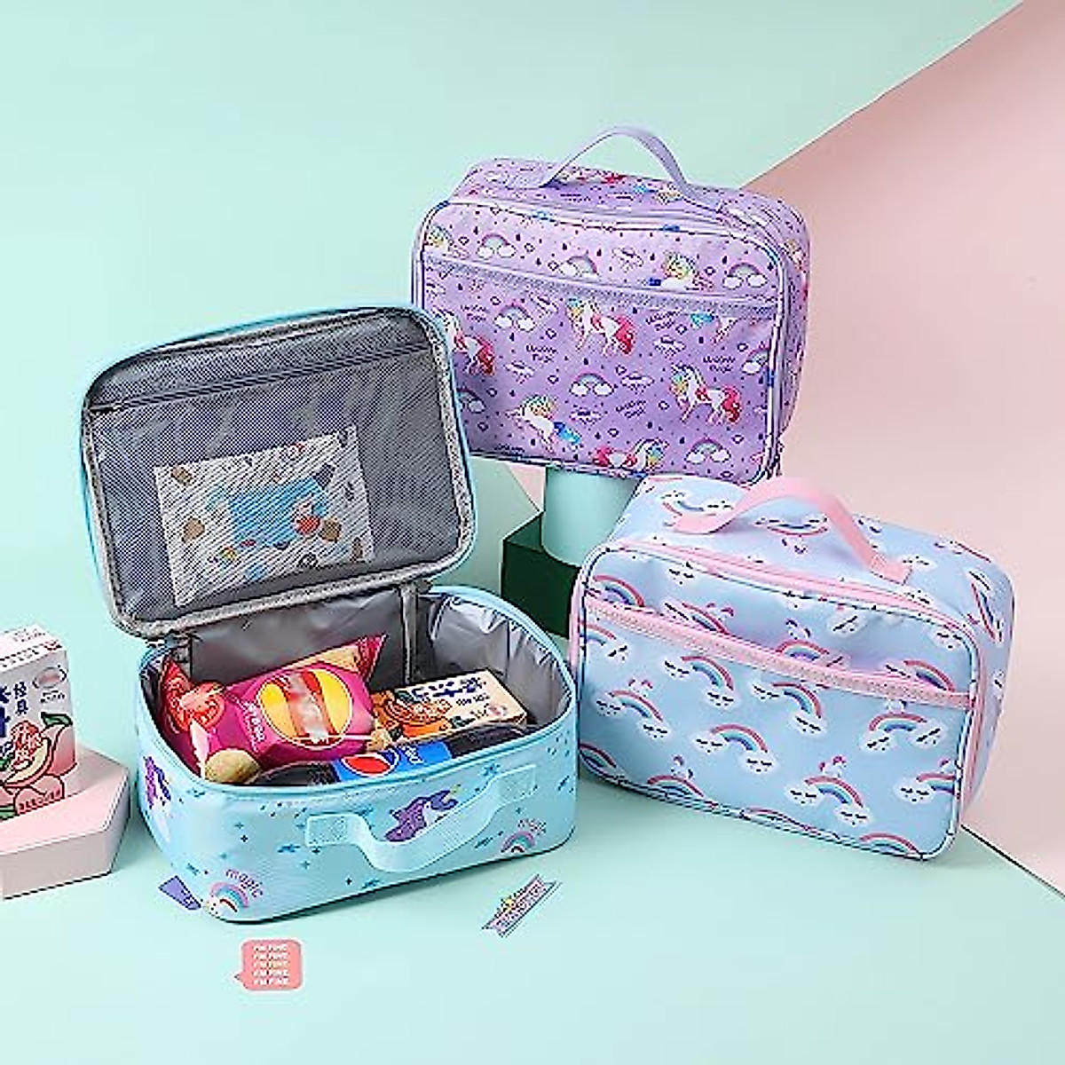 Rxudurp Pink Kids Unicorn Backpack For Girl,Cartoon Large Capacity Elementary Bookbag Lightweight Causal Travel Bag With Lunchbag