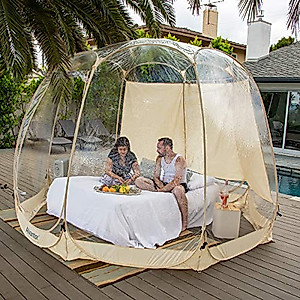 Alvantor Pop Up Bubble Tent - 12’ x 12’ Instant Igloo Tent - 8-10 Person Screen House for Patios - Large Oversize Weather Proof Pod - Cold Protection Camping Tent - Beige