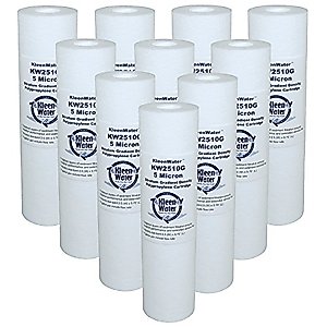 Meltblown Dirt Rust and Sediment Filters, KleenWater KW2510G Replacement Water Filter Cartridges, Two Layer 5 Micron Filtration, Set of 10