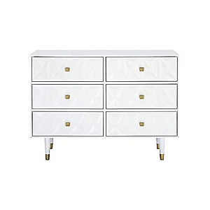 Linon Home Décor Sheerah Six Drawer Geo Texture White Dresser, Gold