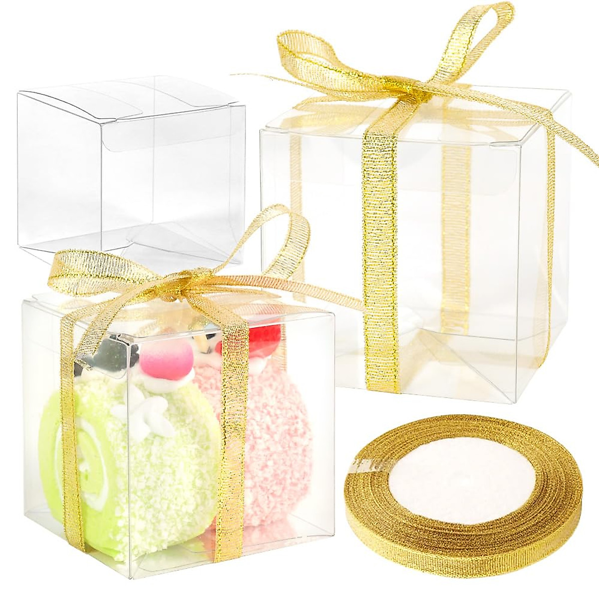 GTYOPR 36pcs 4 * 4 * 4inch PET clear gift box for gift food packaging,clear favor box, birthday party, wedding ceremony, baby gift party, macaron candy packaging box （4 * 4 * 4in）