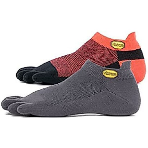 Vibram Athletic No Show Toe Socks, Red Black/Dark Grey, Size Small, (2 Pair)