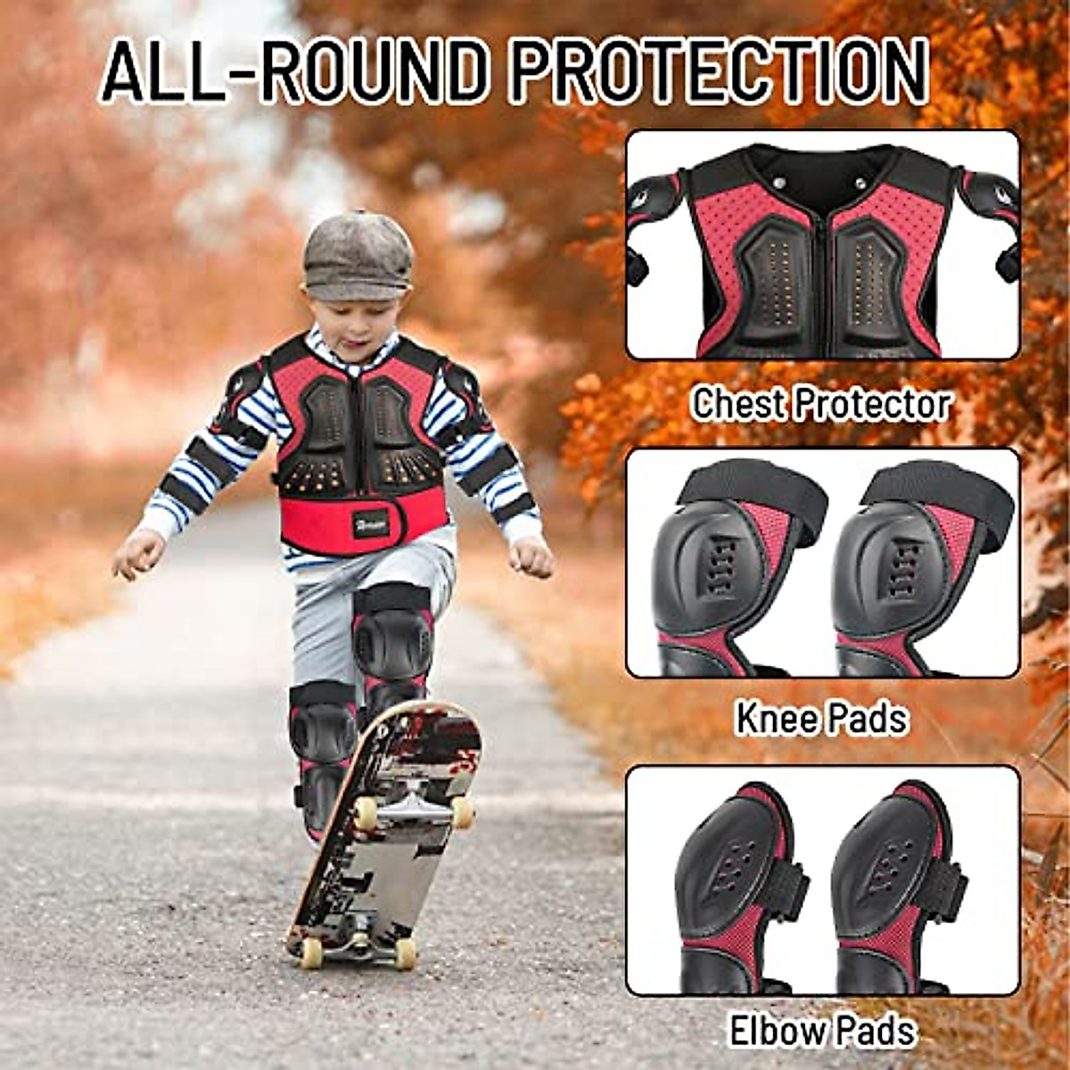 Reomoto Kids Protective Gear,Motorcyle Armor Suit Dirt Bike Gear for Kids Dirt Bike Cycling Skating Off-RoadRiding Skiing (Red),020,One Size