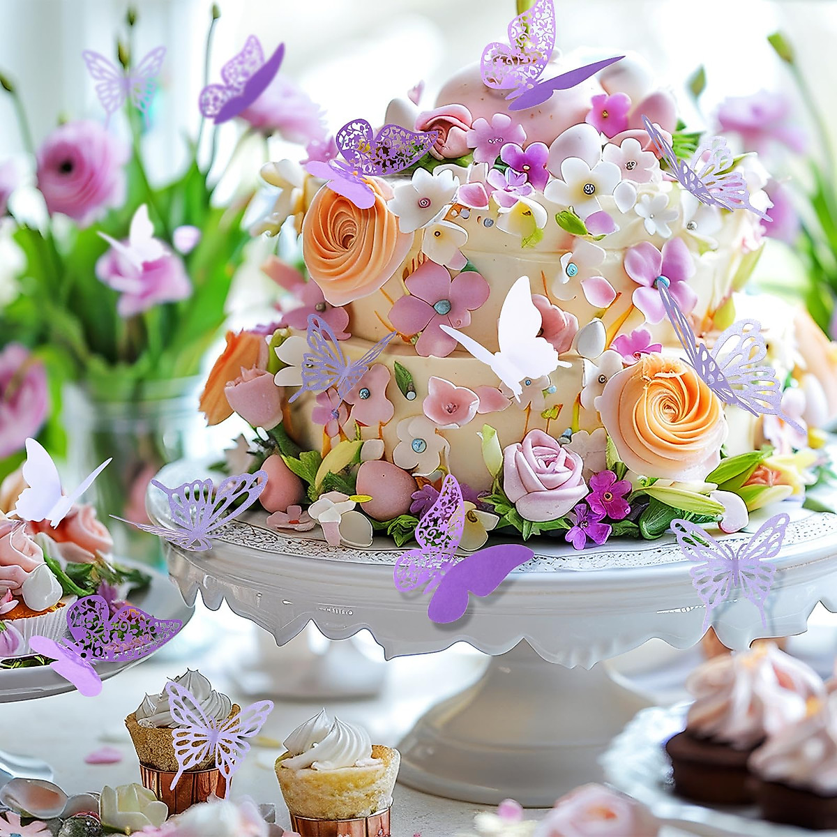 144 Pieces 3D Butterfly Wall Stickers Decor Butterfly Decals DIY Decorative Wall Art Cutouts Crafts Removable for Room Wedding Flower Party Decorations, 3 Styles (White, Light Purple, Dark Purple)