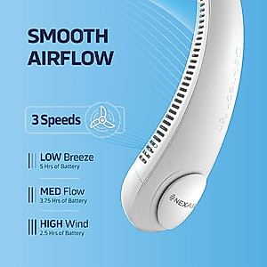 NEXAIR Portable Neck Fan - 3 Speed Rechargeable Bladeless Neck Fan, Adjustable Personal Neck Fan For Women & Men Modern Design, Great Cooling Fan For Travel, Outdoors & Sports