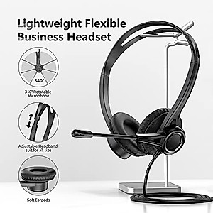 YBINYNA USB Headset with Microphone for PC, Noise Cancelling & Audio Controls Computer Headset 3.5mm Jack/USB Connection for Cell Phone/Call Center/Skype/Zoom/Webinar