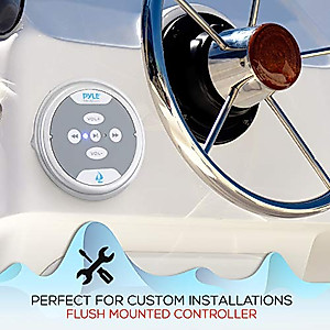 Waterproof Bluetooth Marine Amplifier Receiver - Weatherproof 2 Channel Wireless Amp for Stereo Speaker with 600 Watt Power, Wired RCA, AUX and MP3 Audio Input Cable - Pyle PLMRMBT5S (Silver)