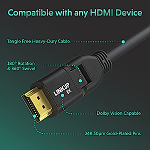 LINKUP - Ultra High-Speed HDMI 2.1 8K Cable 360° Swivel Angle Connector | DSC HDR UHD Digital Video Cord – Tough 28AWG 48GB/s | 10K 8K 5K 4K 2K 1080 | Compatible with Apple Xbox PS5 Samsung -6ft