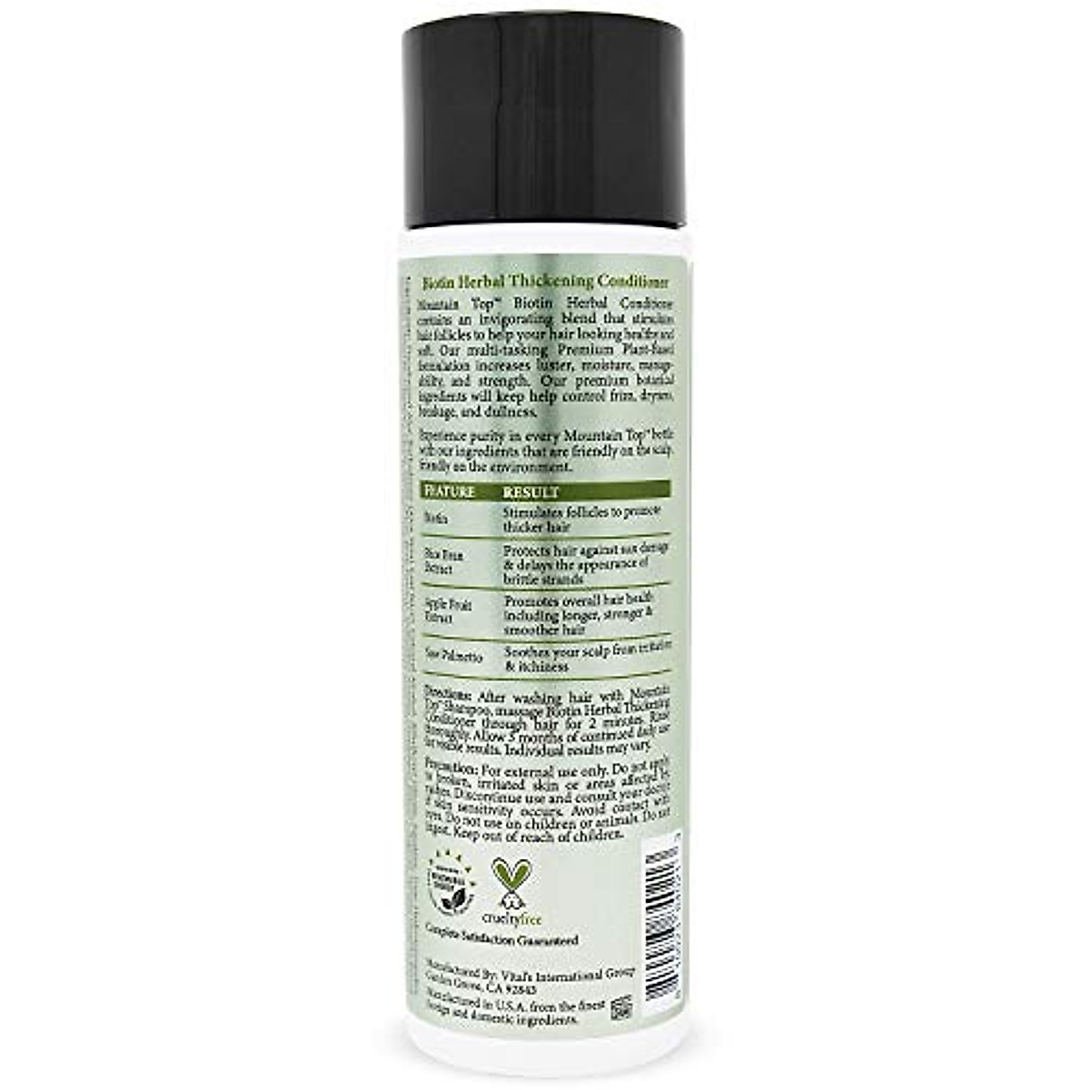 MOUNTAIN TOP Biotin Herbal Thickening Conditioner (8 oz / 273 ml) with Argan Oil, Pumpkin Seed Oil, Saw Palmetto, Tea Tree Oil & Willow Bark - For Dry, Frizzy, Thinning Hair - Men & Women