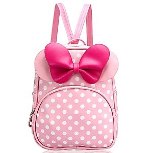 Voikukka Cute Mini Mouse Backpack for Toddler Girls Leather Kid Crossbody Bag Pink Toddler Purse Small Kids Mini Backpack Travel Backpack Baby Girl Backpack