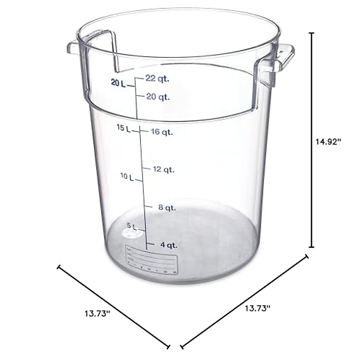 Carlisle FoodService Products Storplus Round Food Storage Container with Stackable Design for Catering, Buffests, Restaurants, Polycarbonate, 22 Quarts, Clear, (Pack of 6)