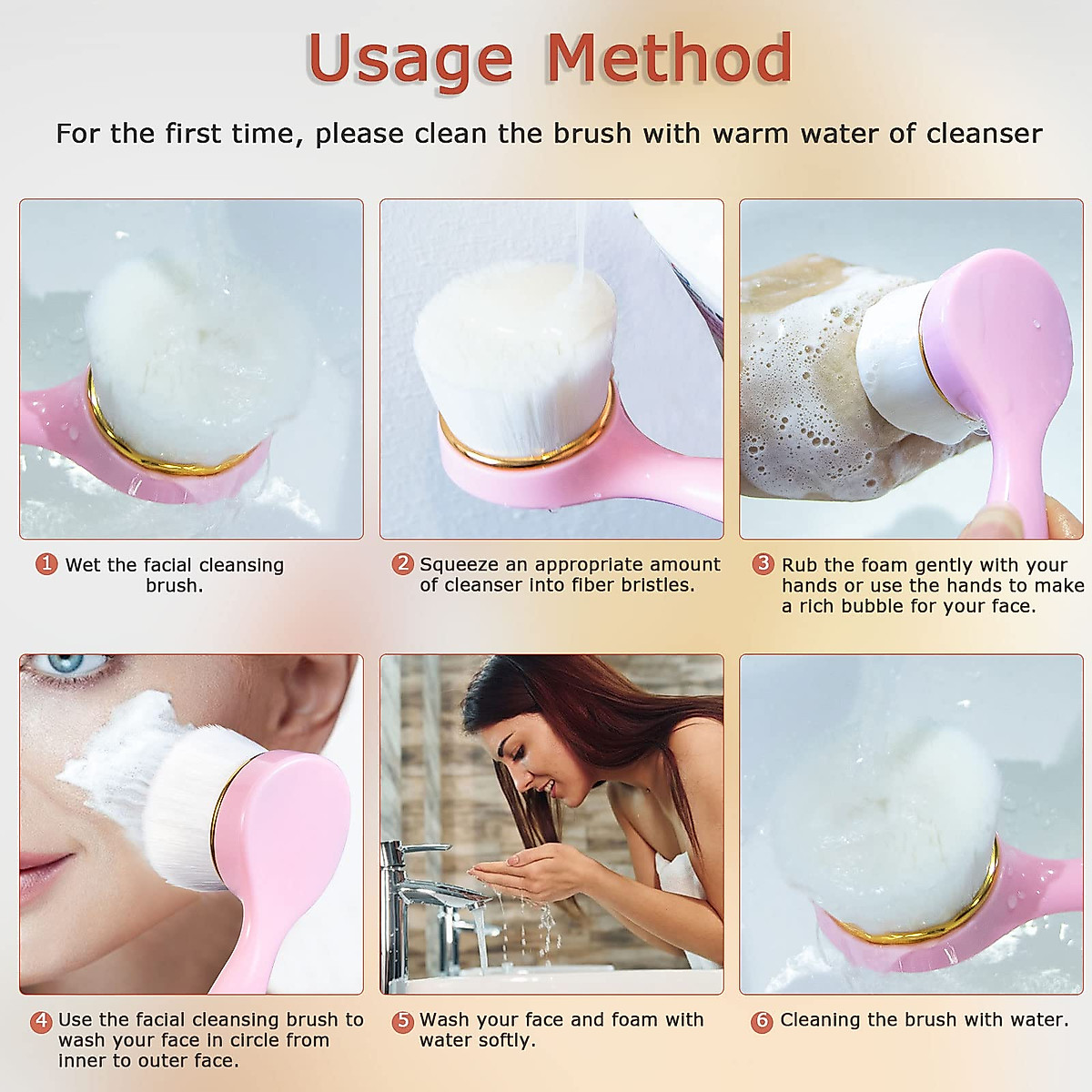 Beomeen 2 Pack Soft Bristle Facial Cleansing Brush for Deep Pore Cleaning, Face Exfoliating Scrub Brush for Face Cleansing Skincare Massaging (Pink and Jade White)