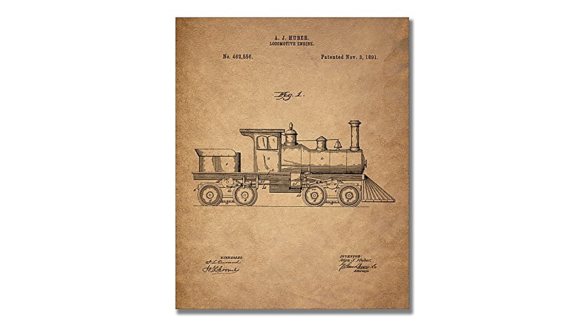 Railroad Train Patent Prints - Vintage Locomotive Wall Art Set of 6