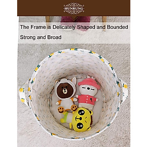 HUNRUNG Laundry Hamper,Large Canvas Fabric Lightweight Storage Basket Toy Organizer Dirty Clothes Collapsible Waterproof for College Dorms, Children Bedroom,Bathroom (Pineapple)