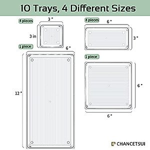 CHANCETSUI 10 pcs Desk Drawer Organizer Non-Slip Organiser Trays, 4-Size Clear Plastic Drawer Storage Boxes, Drawer Organizer Dividers for Makeup, Kitchen, Bedroom, Bathroom, Office
