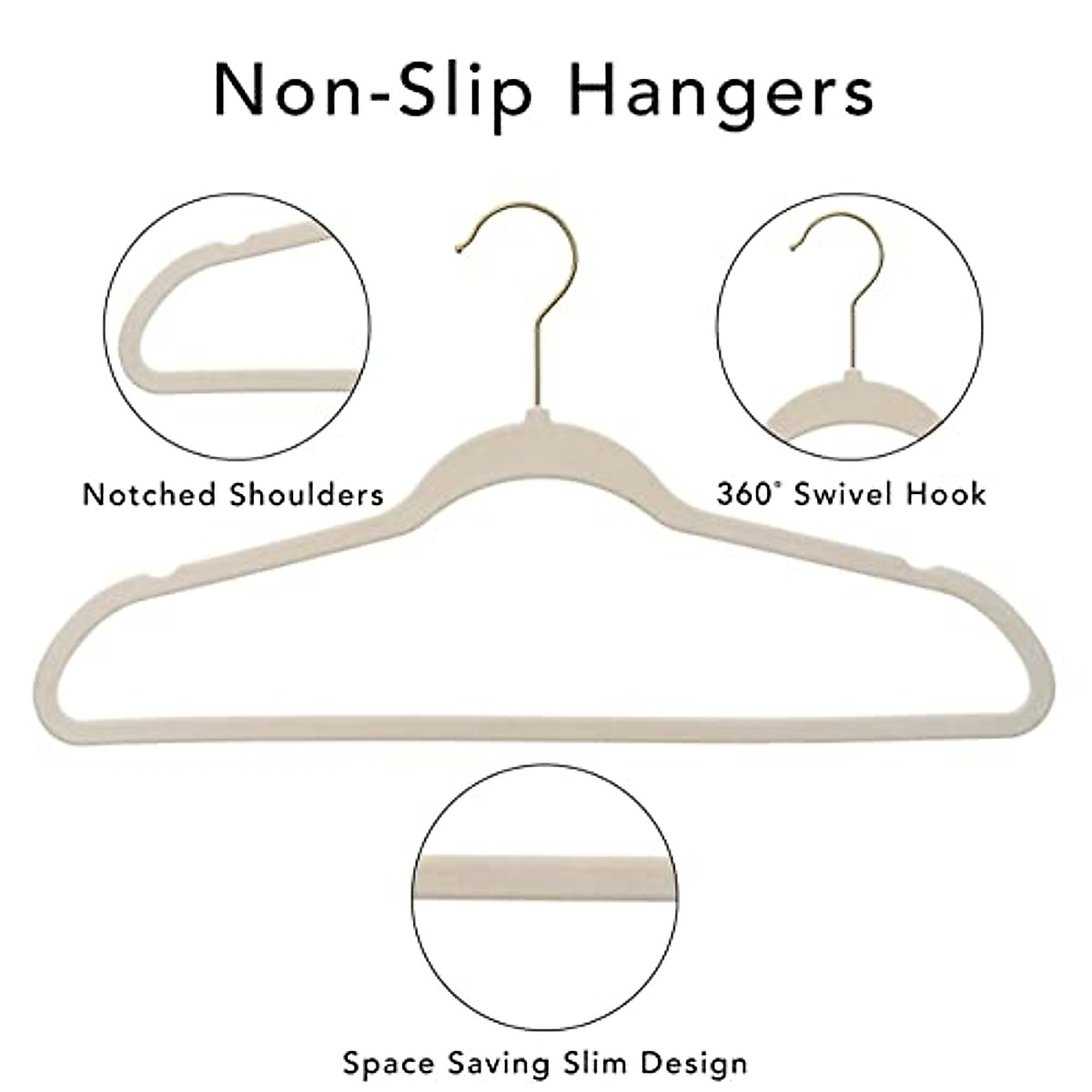 Non-Slip Velvet Clothing Hangers, 100 Pack, Pink - Black - Beige (Black)