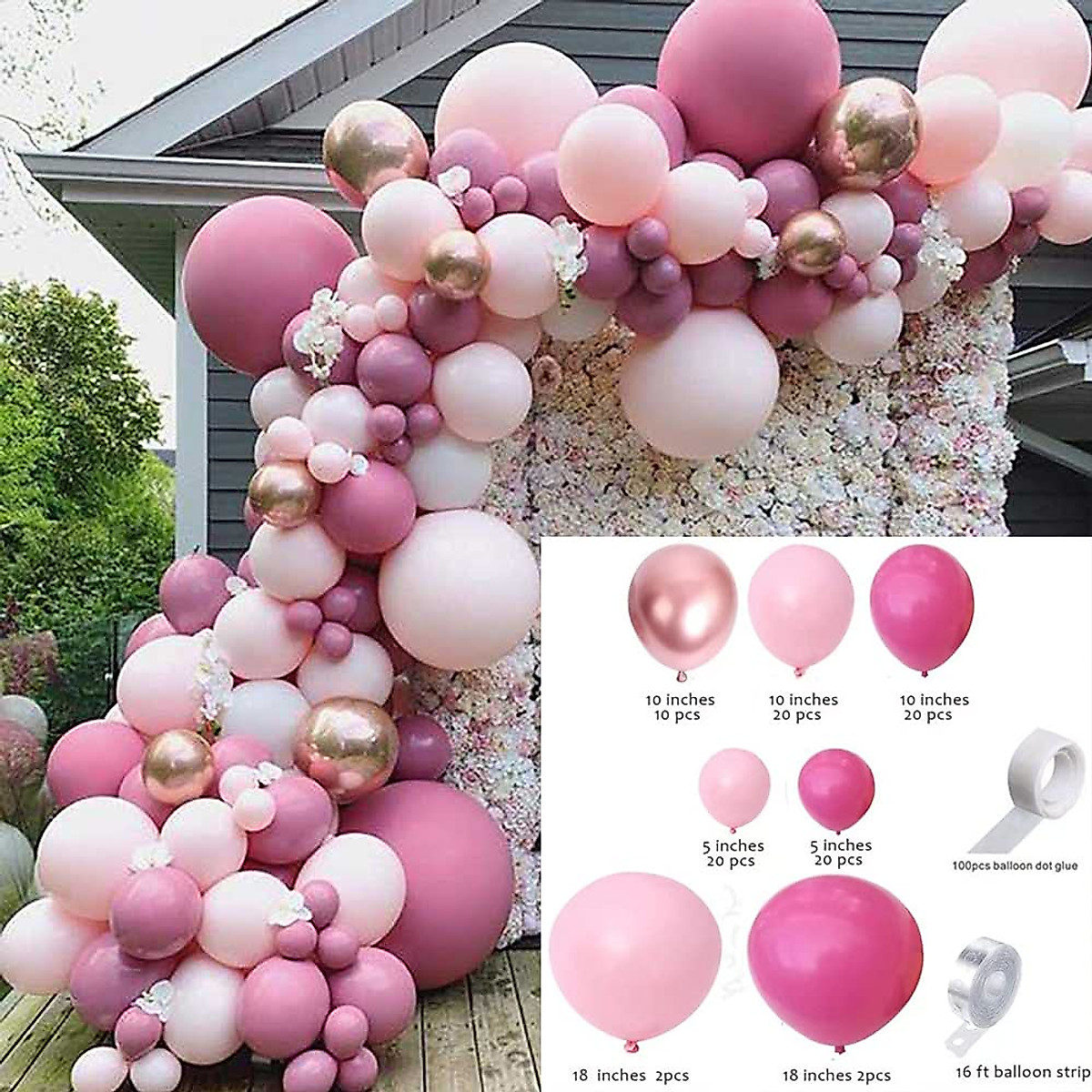 Elvaesther Rose Gold Balloon Garland Arch Kit, 98 Pcs/set DIY Balloon Garland Latex Balloons Set Sweet Girlish Style Theme Decoration for Party Wedding Baby Shower Bridal Birthday Wedding