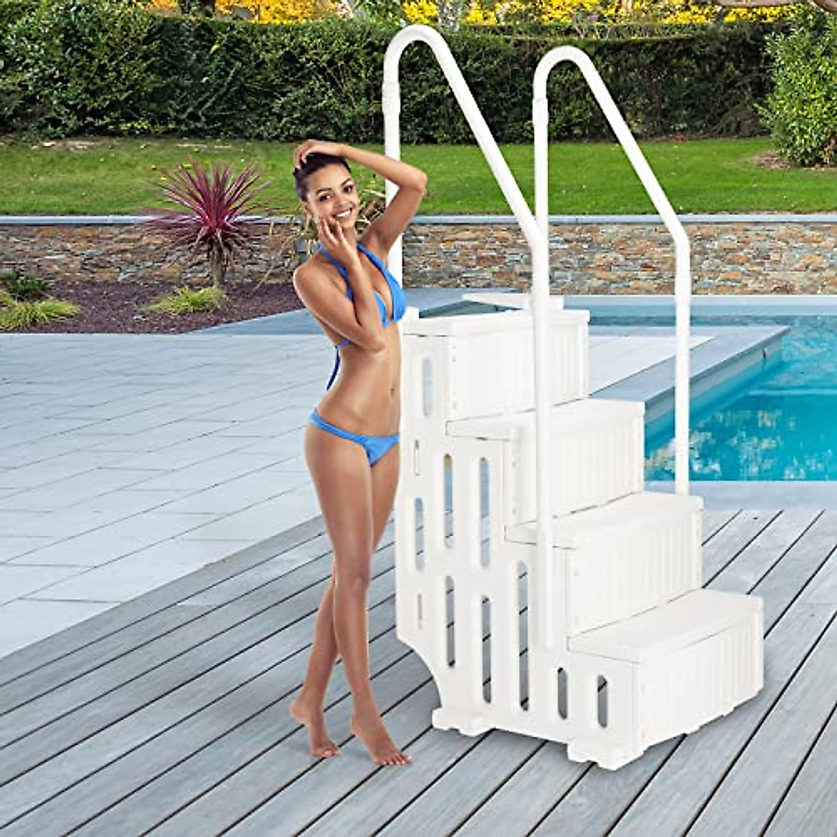 VINGLI Pool Ladder Heavy-Duty 4 Safety Step for Above Ground Pools Stair Entry System with Handrails, 33.5” x 27.2" x 77.9", 400lb, White