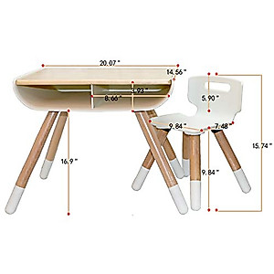 asunflower Wood Table Stool Set for Kid's Modern Desk & Chair Set Height Adjustable Table Chairs Set with Storage, White