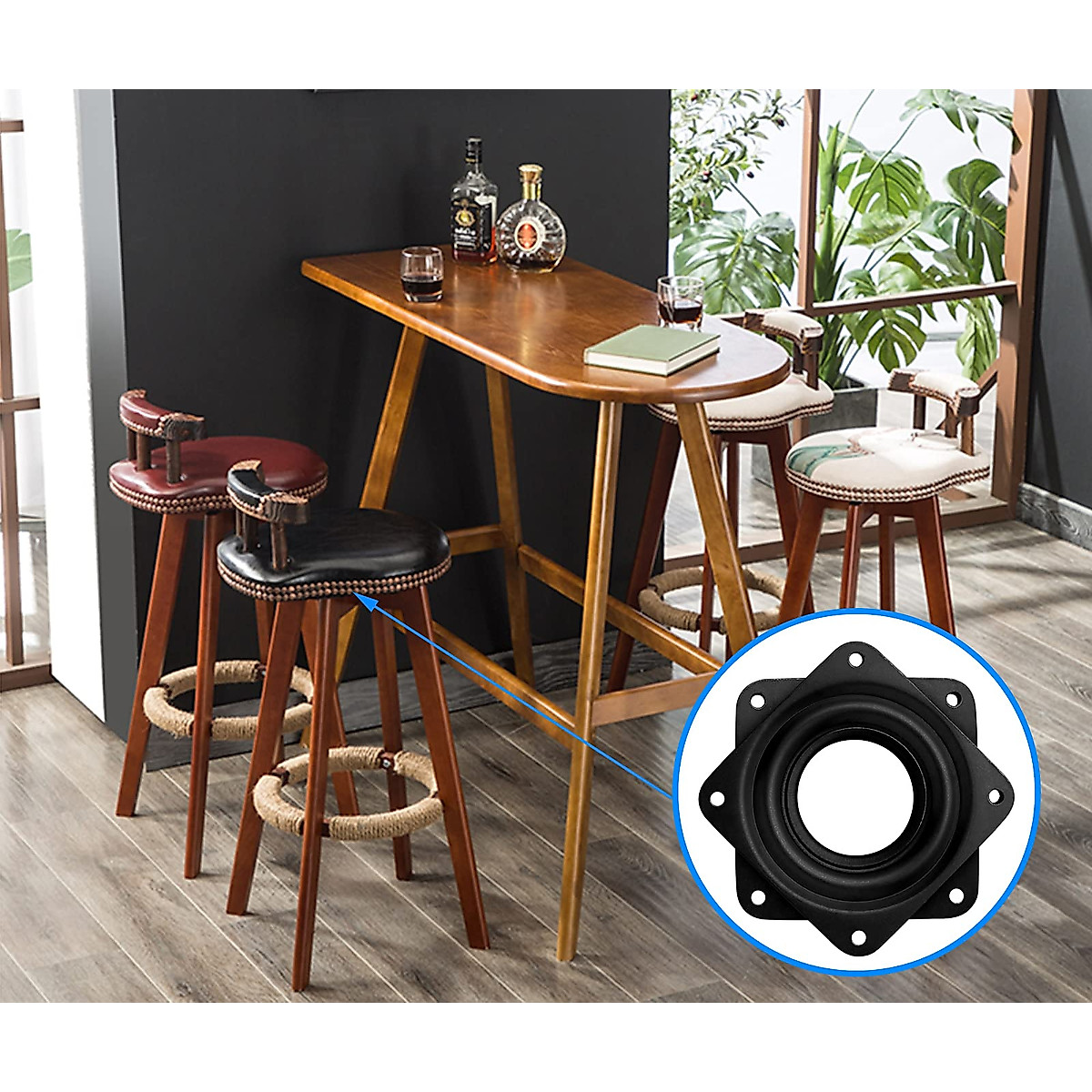 4 Pcs 3 Inch Square Rotating Bearing Plate, 150lbs Capacity Turntable Bearing Swivel Plate for Serving Trays, Kitchen Storage Racks, Makeup Holder - 5/16-Inch, Thick Black