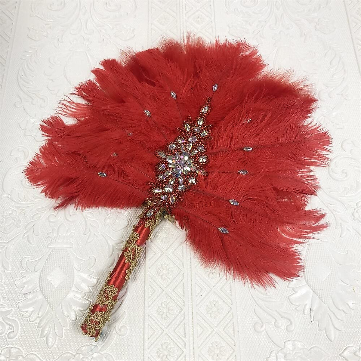 Msbfea Big Size Design African White Ostrich Feather Ladies Wedding Feather Fan for Bride Feather Nigerian - Same as Pictures Color 189