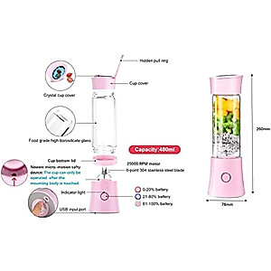 Toycol Portable Blender Mini Personal Juicer Cup Travel Smoothie Maker with Updated 6 Blades,Wireless USB Rechargeable Fruit Juice Mixer with 4000mAh Battery 16Oz for Outdoors,Home,Office,Sports Christmas Gift Blue
