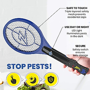 ZAP IT! Bug Zapper Rechargeable Electric Fly Swatter Racket, 4,000 Volt, USB Charging Cable