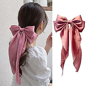 Ribbon Hairclip Vintage Satin Bow Bowknot Hairpin Women Hair Clip (Pink) 1 Count (Pack of 1)