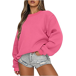 Ceboyel Oversized Sweatshirt For Women Solid Color Crewneck Pullover Tops Long Sleeve Sweaters Fall Fashion Trendy Clothes Women Sweaters Hot Pink L