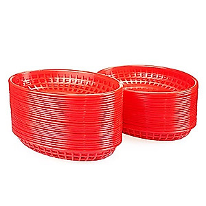 Kingrol 50 Pack Oval Fast Food Baskets, Plastic Storage Basket Bin for Home, Office, School, Picnic