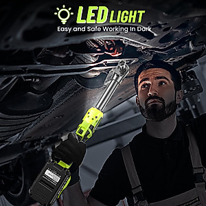 Robustrue 3/8" Cordless Ratchet Wrench, 58Ft-lbs (80N.m) 400RPM Light Weight Electric Ratchet, 6'' Extended Neck, 2x2.0Ah Battery, 8 Sockets, 3" Extension Bar, LED Light (RH80B)